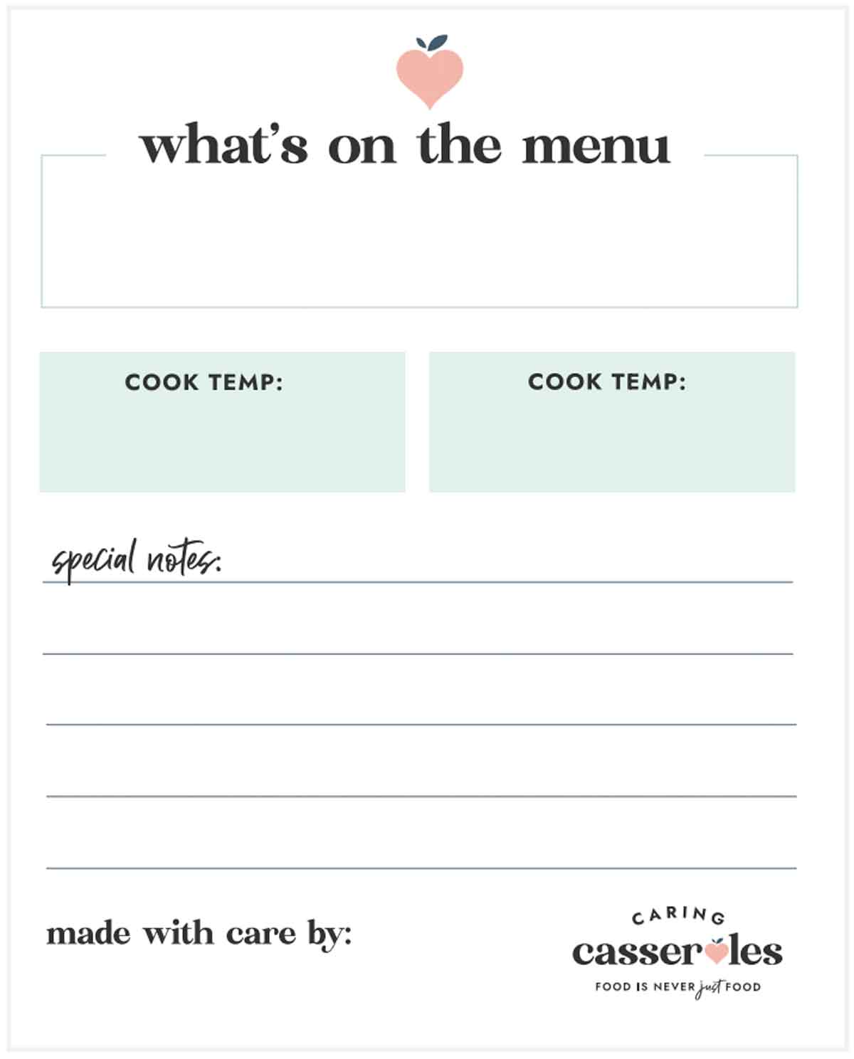 Free Printable Meal Labels - Caring Casseroles